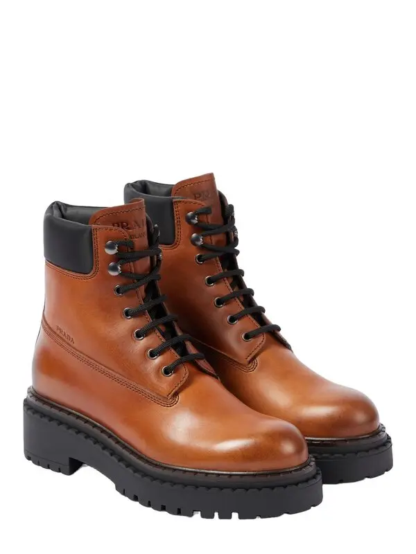 Prada Re-nylon And Leather Boots - Brown