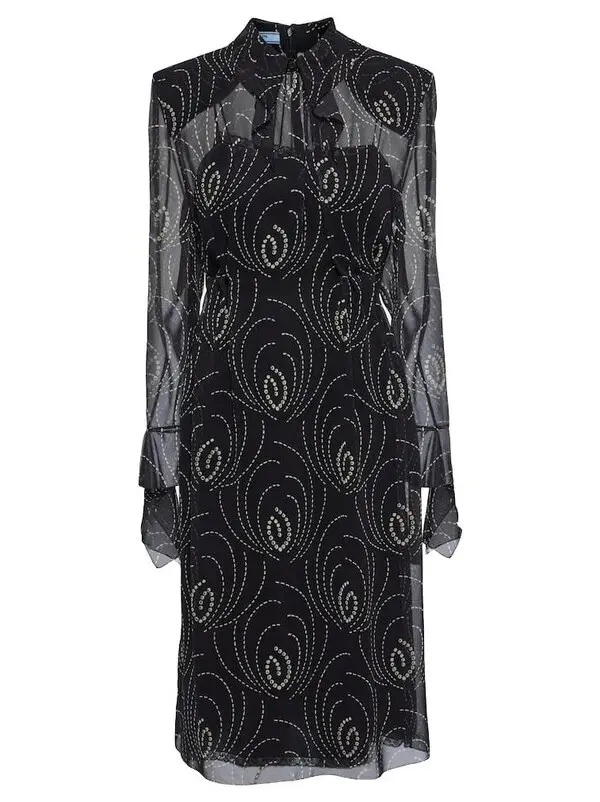 Prada Printed Georgette Midi Dress - Black