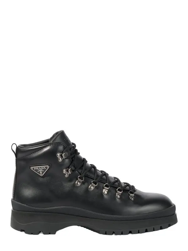 Prada Brixxen Leather Lace-up Boots - Black