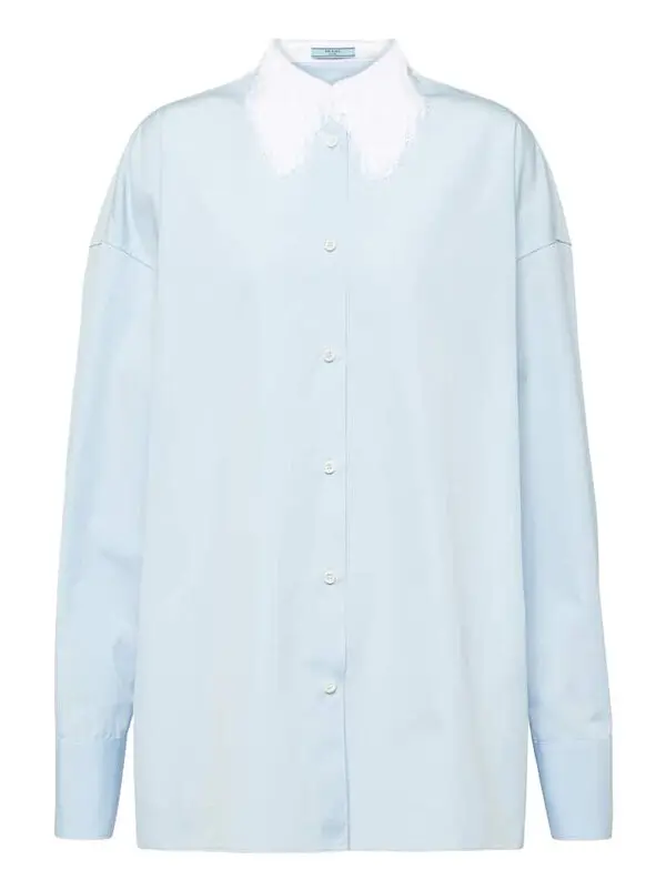 Prada Fringe-trimmed Cotton Poplin Shirt - Blue