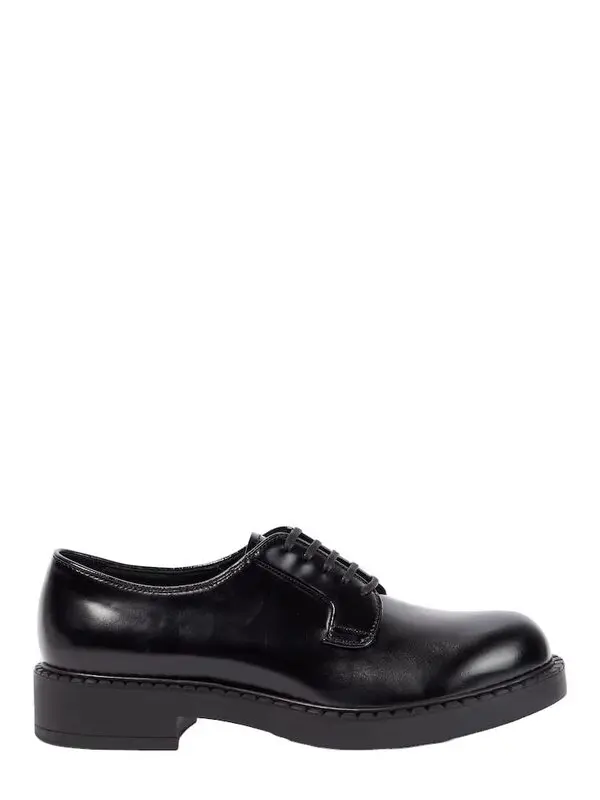 Prada Brushed Leather Derby Shoes - Black