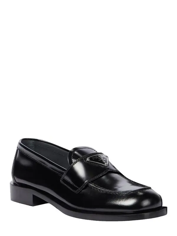 Prada Logo Leather Loafers - Black