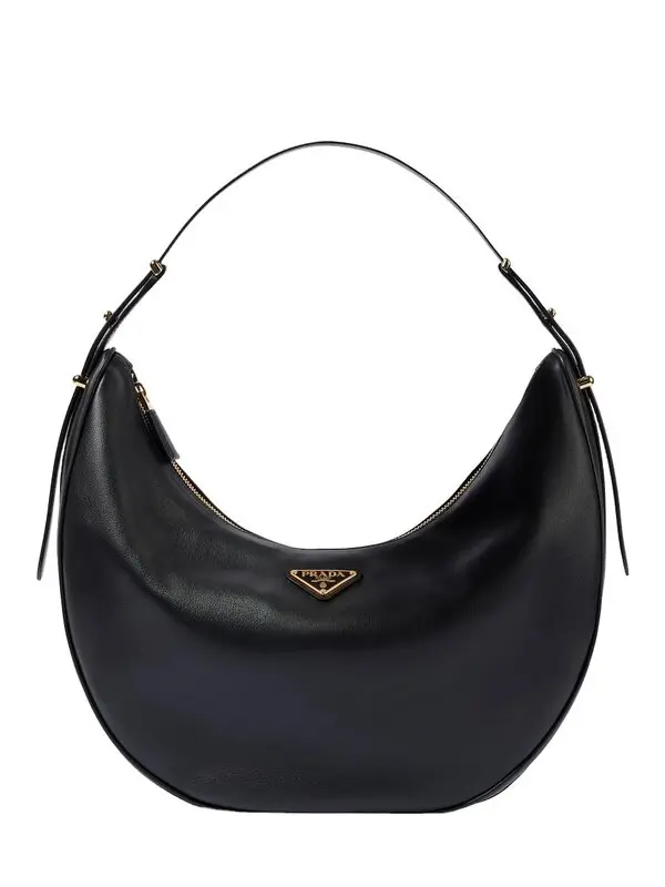 Prada Arque Large Leather Shoulder Bag - Black