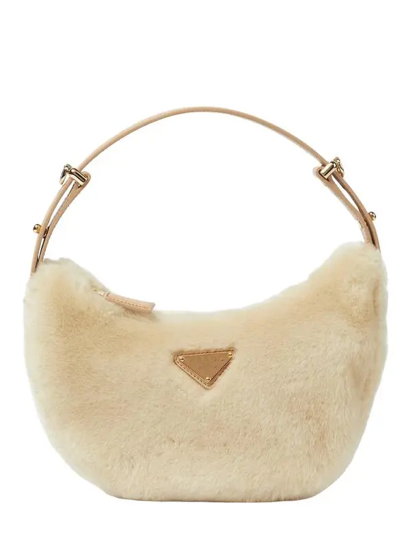 Prada Arqué Shearling Shoulder Bag - White