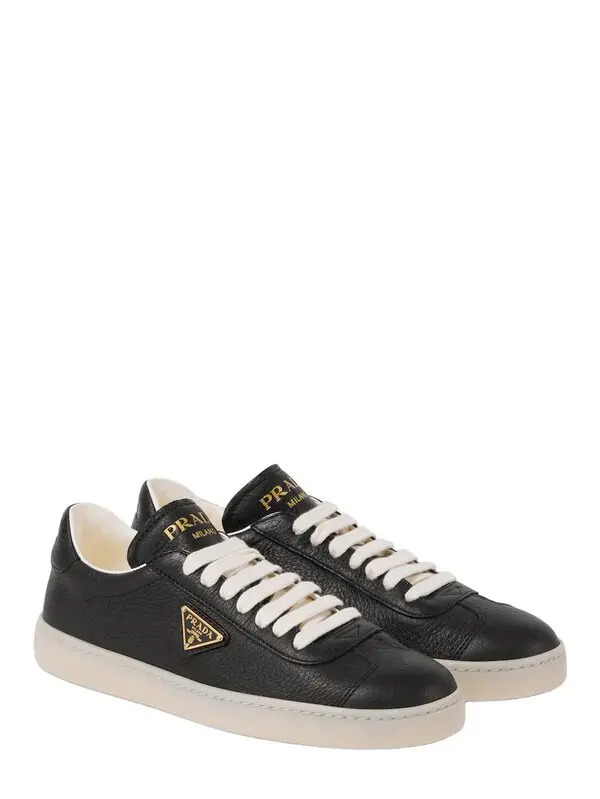 Prada Logo Leather Sneakers - Black