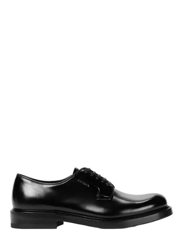 Prada Brushed Leather Derby Shoes - Black