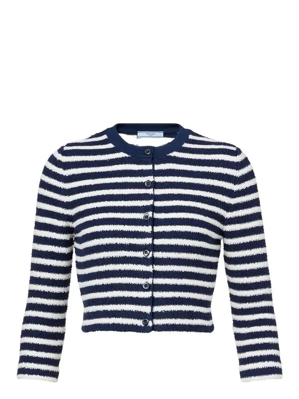 Prada Striped Cotton-blend Bouclé Cardigan - Blue