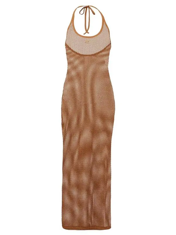 COURREGES Courrèges Sheer Cotton Mesh Midi Dress - Brown