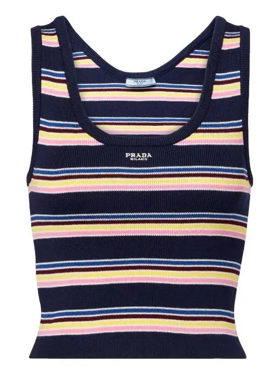 Prada Striped Cotton Tank Top - Blue