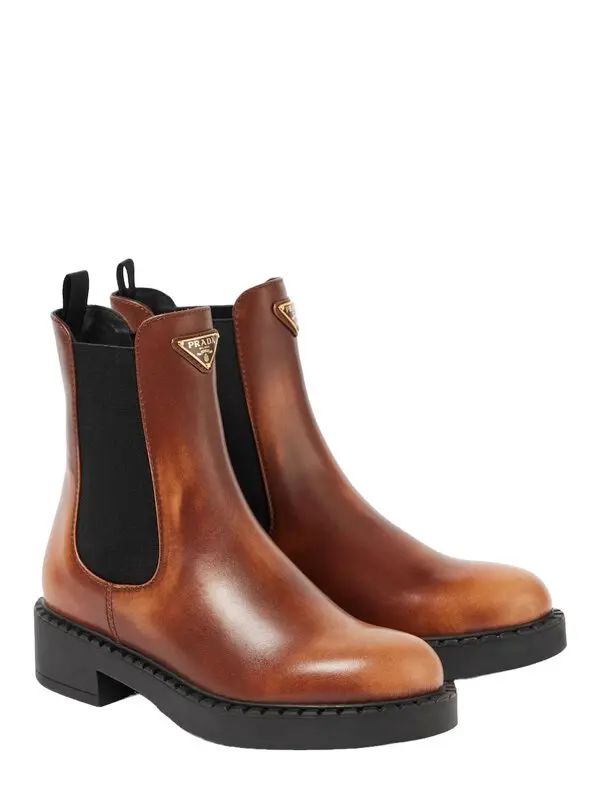 Prada Leather Chelsea Boots - Brown
