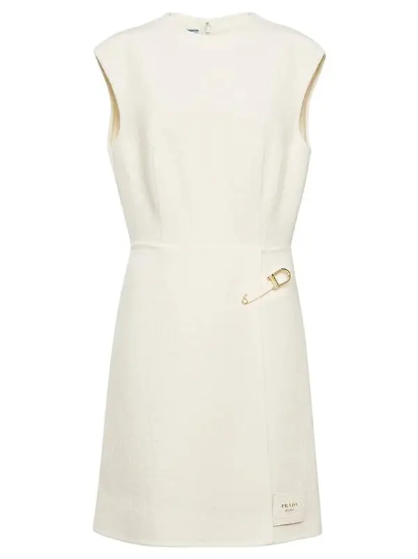 Prada Embellished Wool-blend Minidress - White