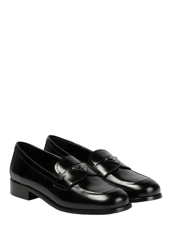 Prada Penny Leather Loafers - Black