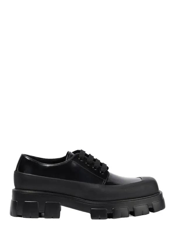 Prada Paneled Leather Derby Shoes - Black