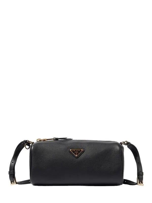 Prada Mini Logo Leather Shoulder Bag - Black