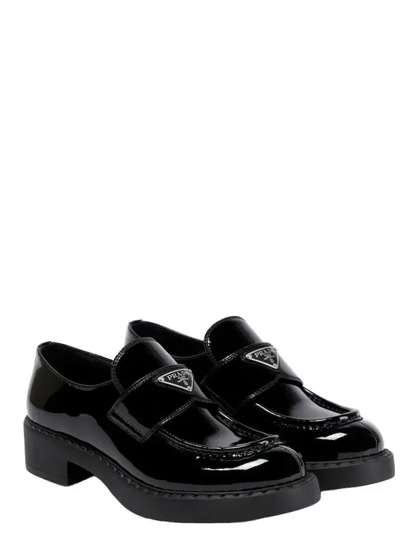 Prada Logo Patent Leather Loafers - Black