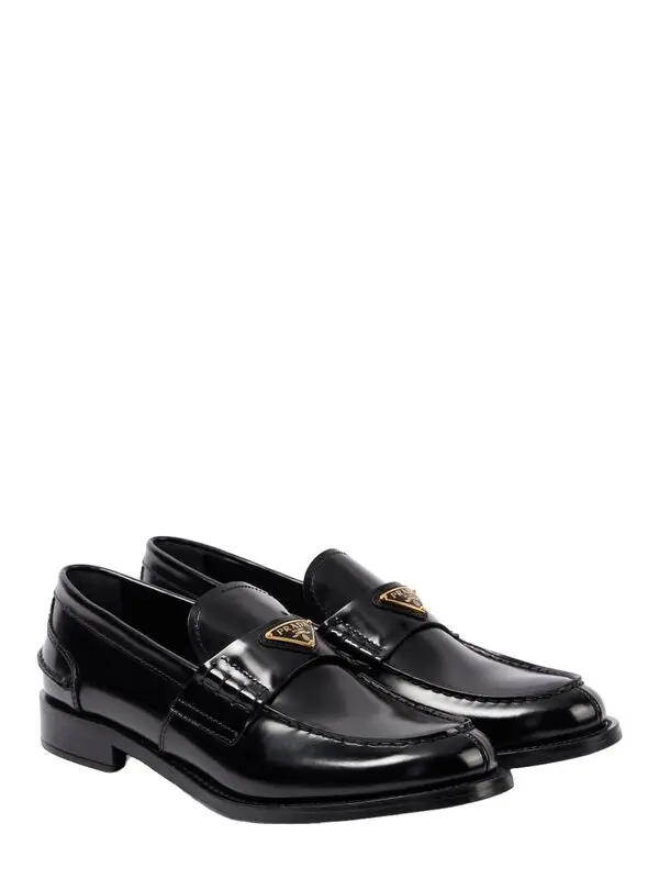 Prada Logo Brushed Leather Loafers - Black