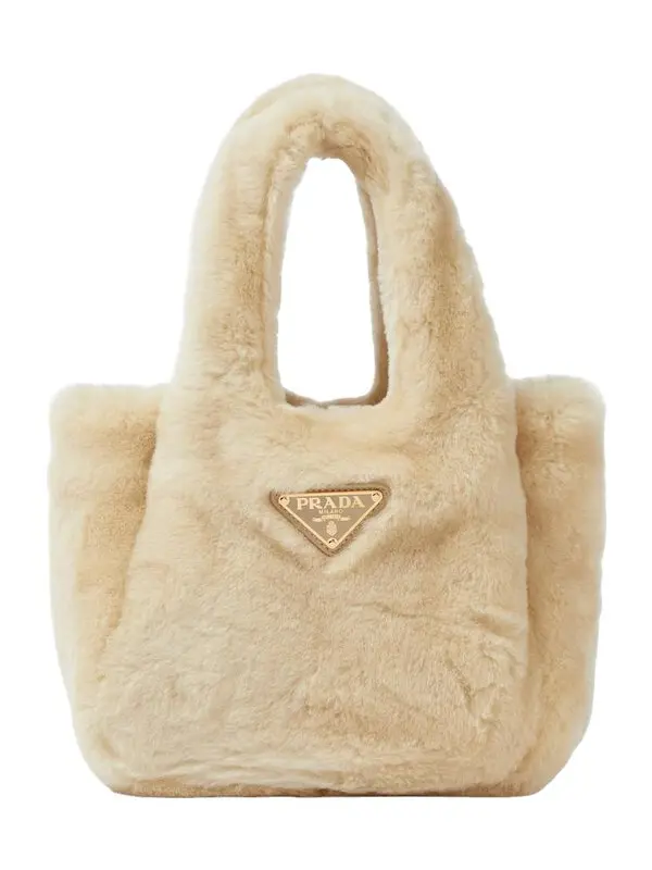Prada Mini Shearling Tote - Beige