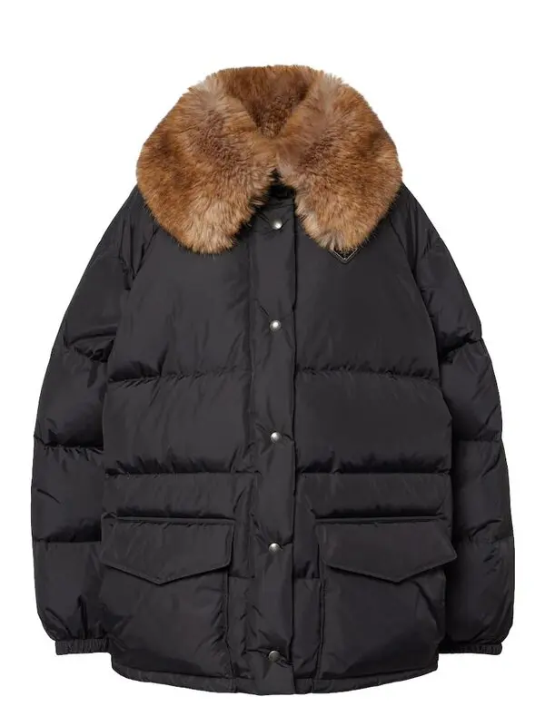 Prada Faux Fur-trimmed Down Jacket - Black