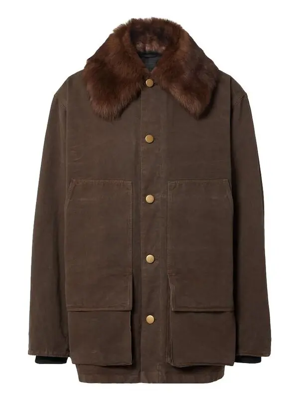 Prada Shearling-trimmed Cotton Canvas Jacket - Brown