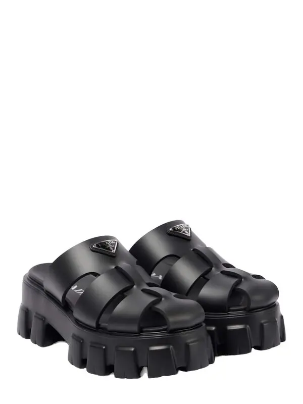 Prada Monolith Platform Sandals - Black