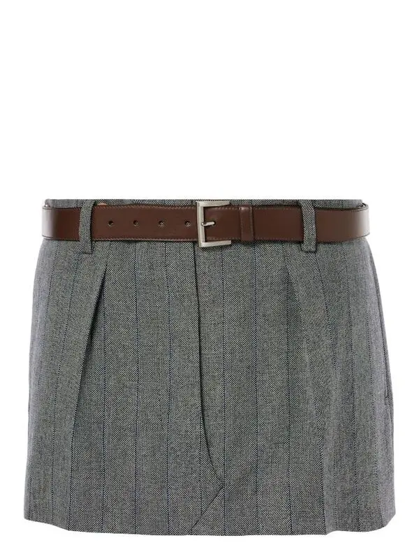 Prada Checked Wool Miniskirt - Grey