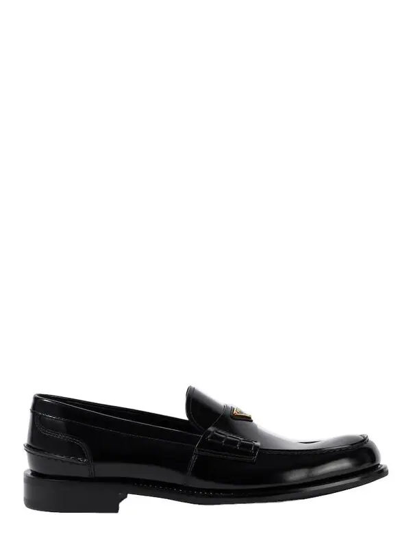 Prada Logo Leather Loafers - Black