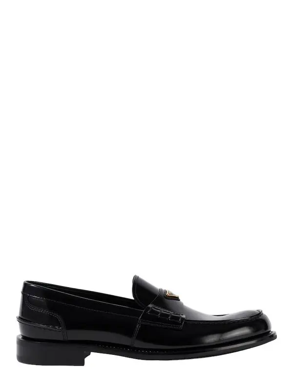 Prada Logo Leather Loafers - Black