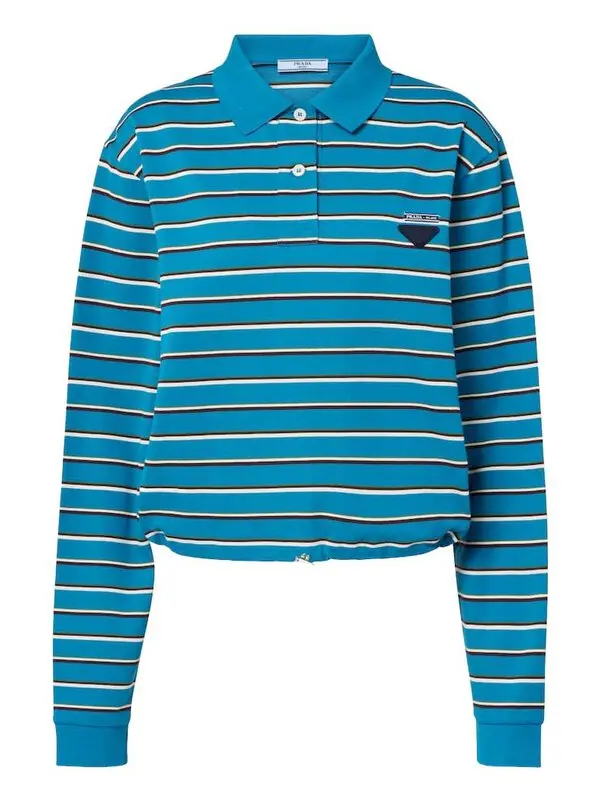 Prada Logo Striped Cotton Polo Shirt - Blue