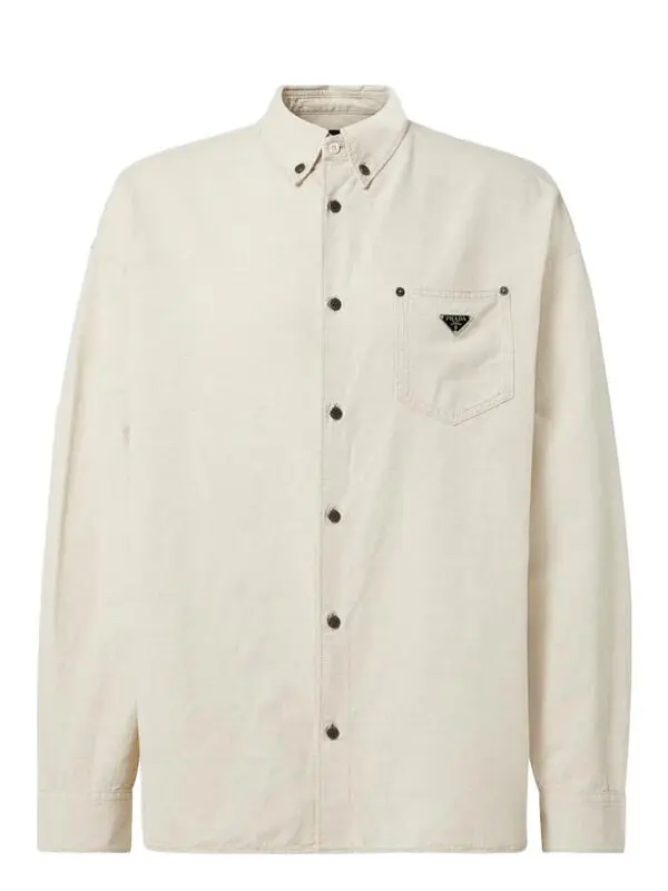 Prada Cotton And Linen Chambray Shirt - Beige