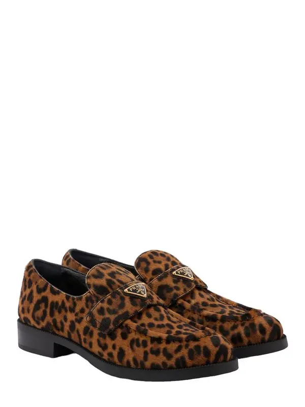Prada Leopard-print Calf Hair Loafers - Brown