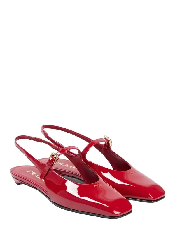 Prada Patent Leather Slingback Flats - Red