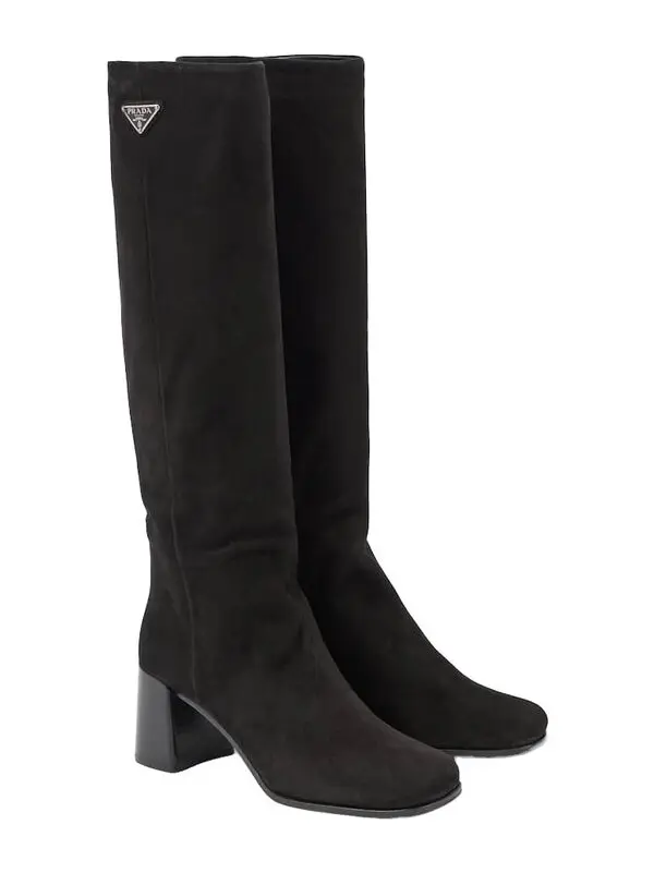 Prada Logo Knee-high Boots - Black