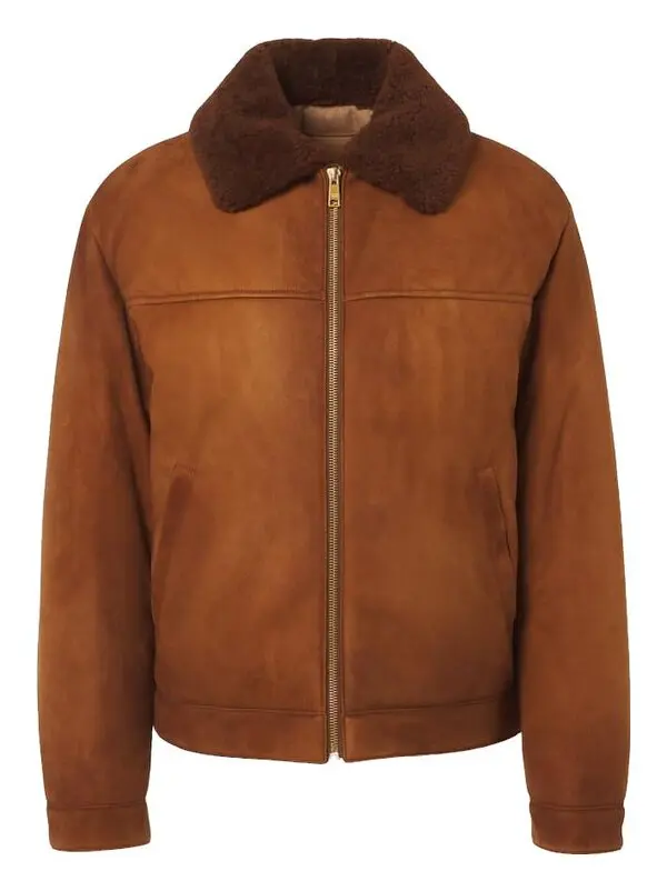 Prada Shearling-trimmed Suede Jacket - Brown