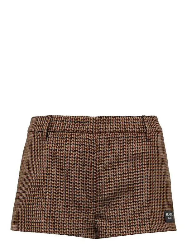 Prada Houndstooth Virgin Wool Shorts - Brown