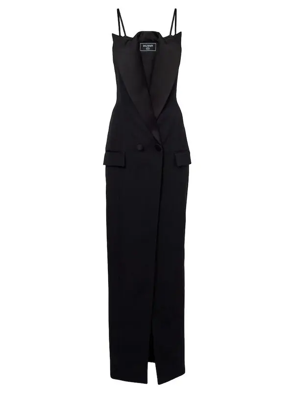 Balmain Wool Grain De Poudre Gown - Black