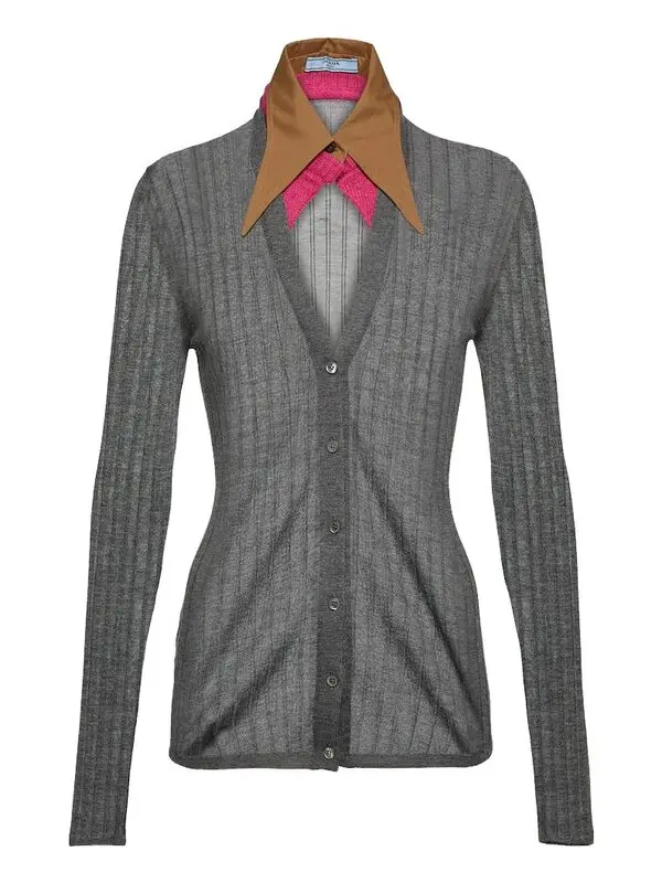 Prada Cashmere, Wool, And Silk Cardigan - Grey