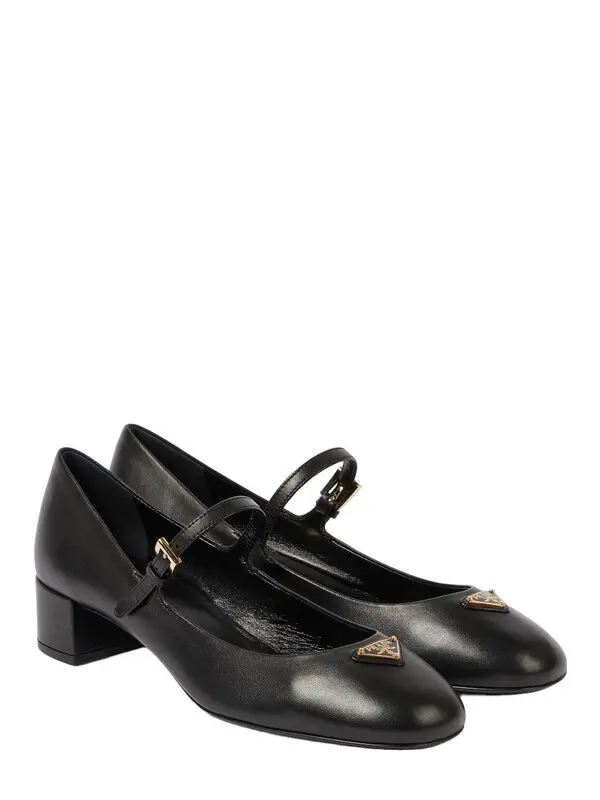 Prada Leather Mary Jane Pumps - Black