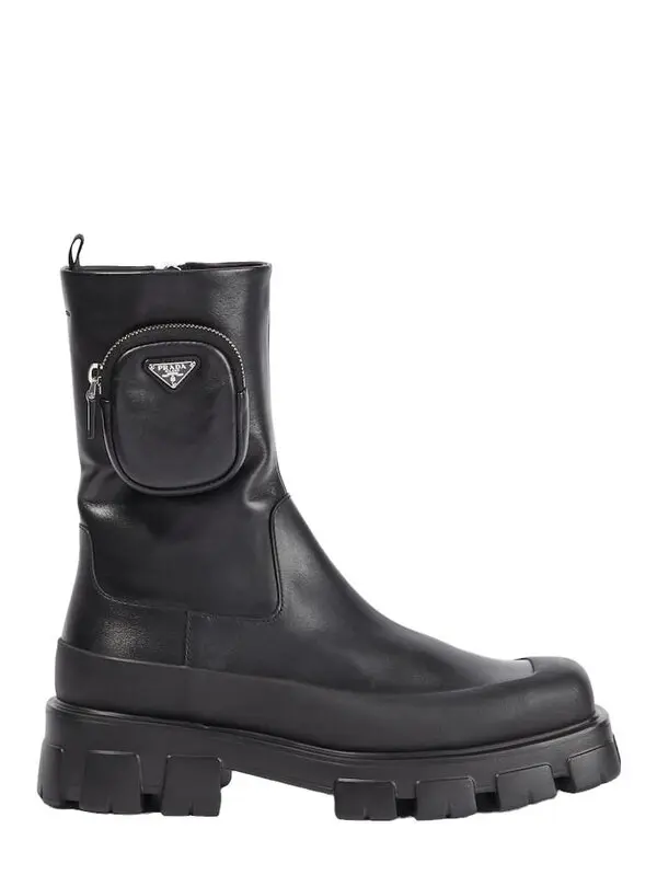 Prada Leather Ankle Boots - Black
