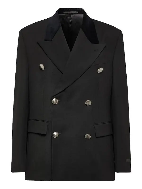 Prada Double-breasted Virgin Wool Suit Jacket - Black