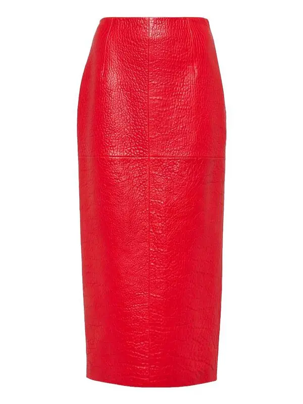 Prada Leather Pencil Skirt - Red