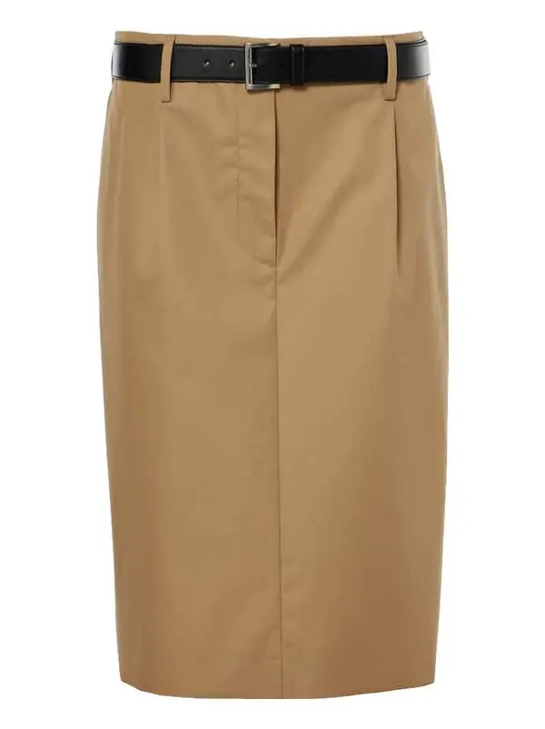 Prada Belted Cotton Twill Pencil Skirt - Beige