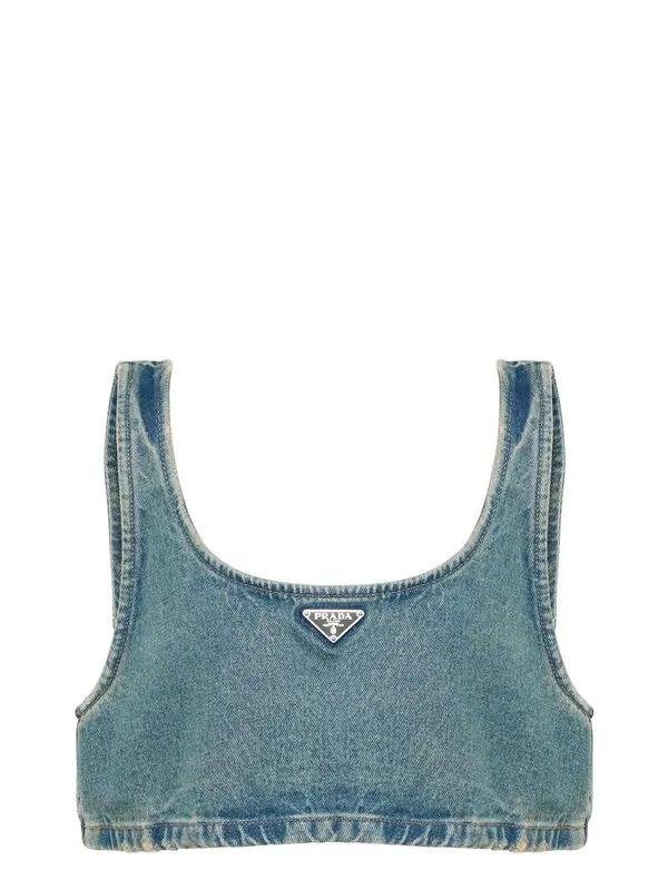 Prada Logo Denim Bra Top - Blue