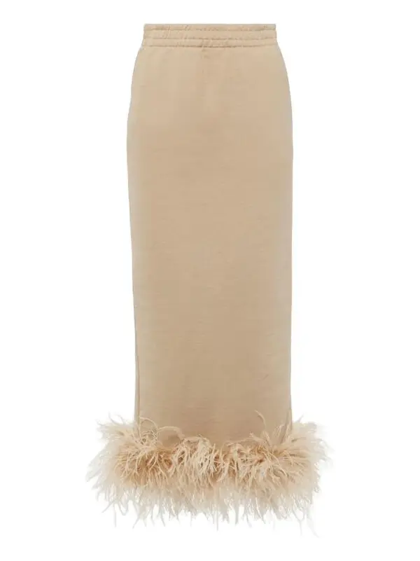 Prada Feather-trimmed Midi Skirt - Beige