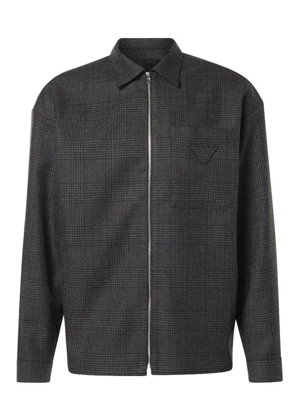 Prada Prince Of Wales Virgin Wool Blouson - Grey