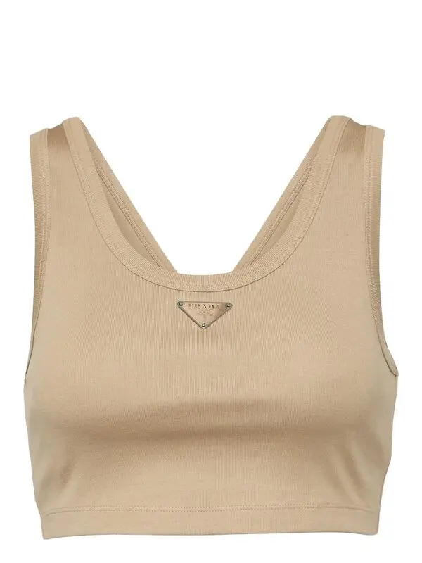 Prada Logo Cotton Tank Top - Neutrals