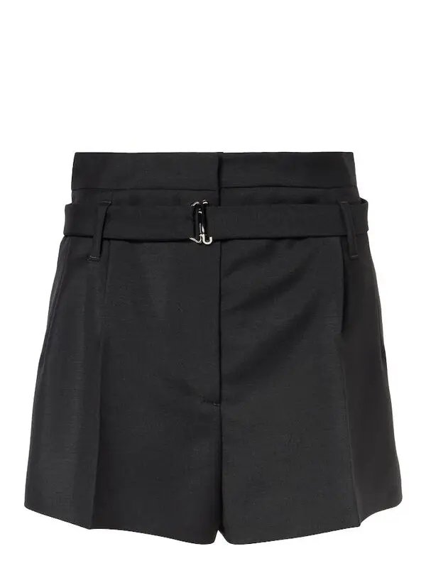 Prada Belted Mohair And Wool Shorts - Black