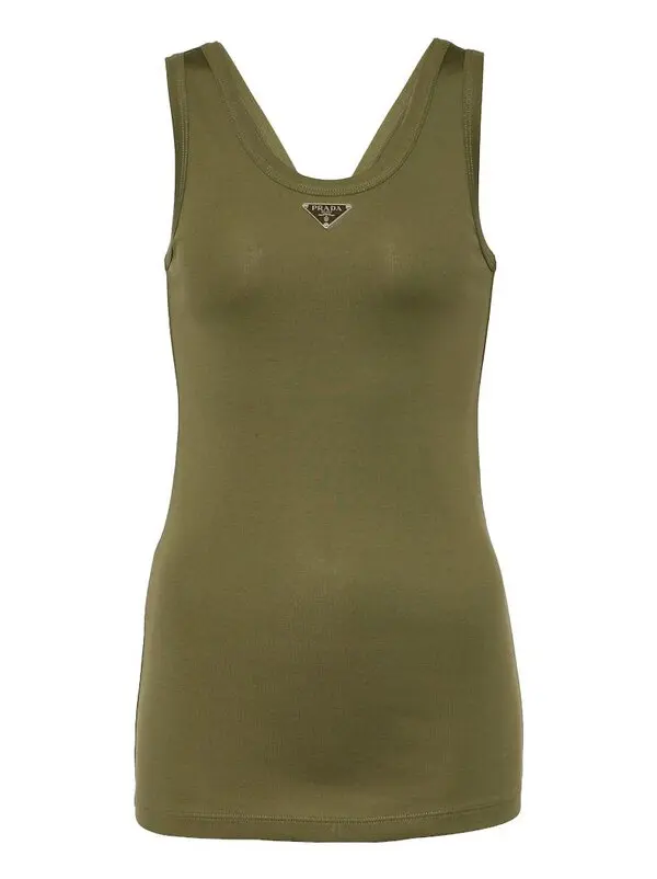 Prada Logo Jersey Tank Top - Green