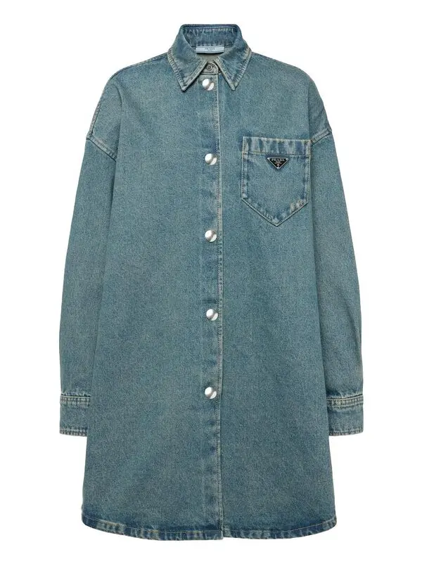 Prada Oversized Denim Shirt Dress - Blue