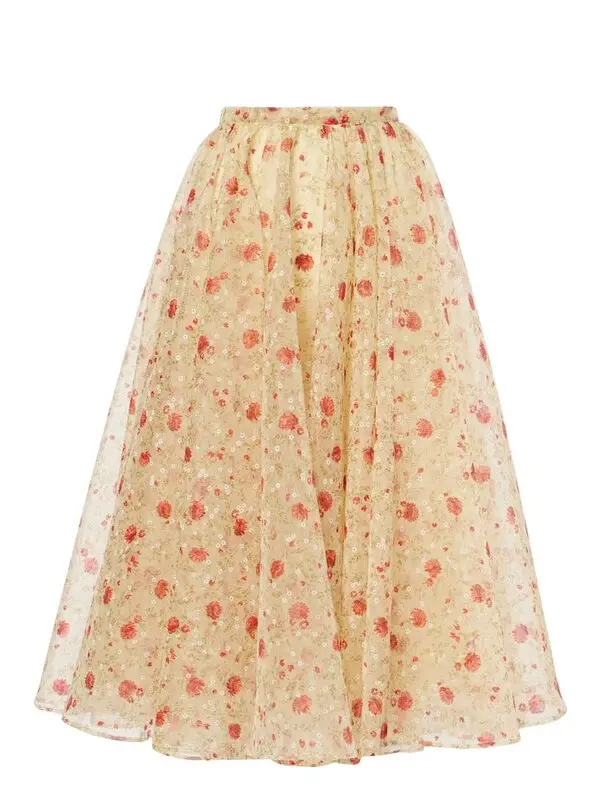 Prada Floral Printed Midi Skirt - Red