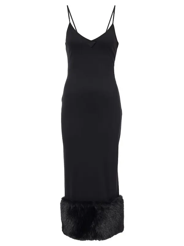 Prada Faux Shearling-trimmed Midi Dress - Black